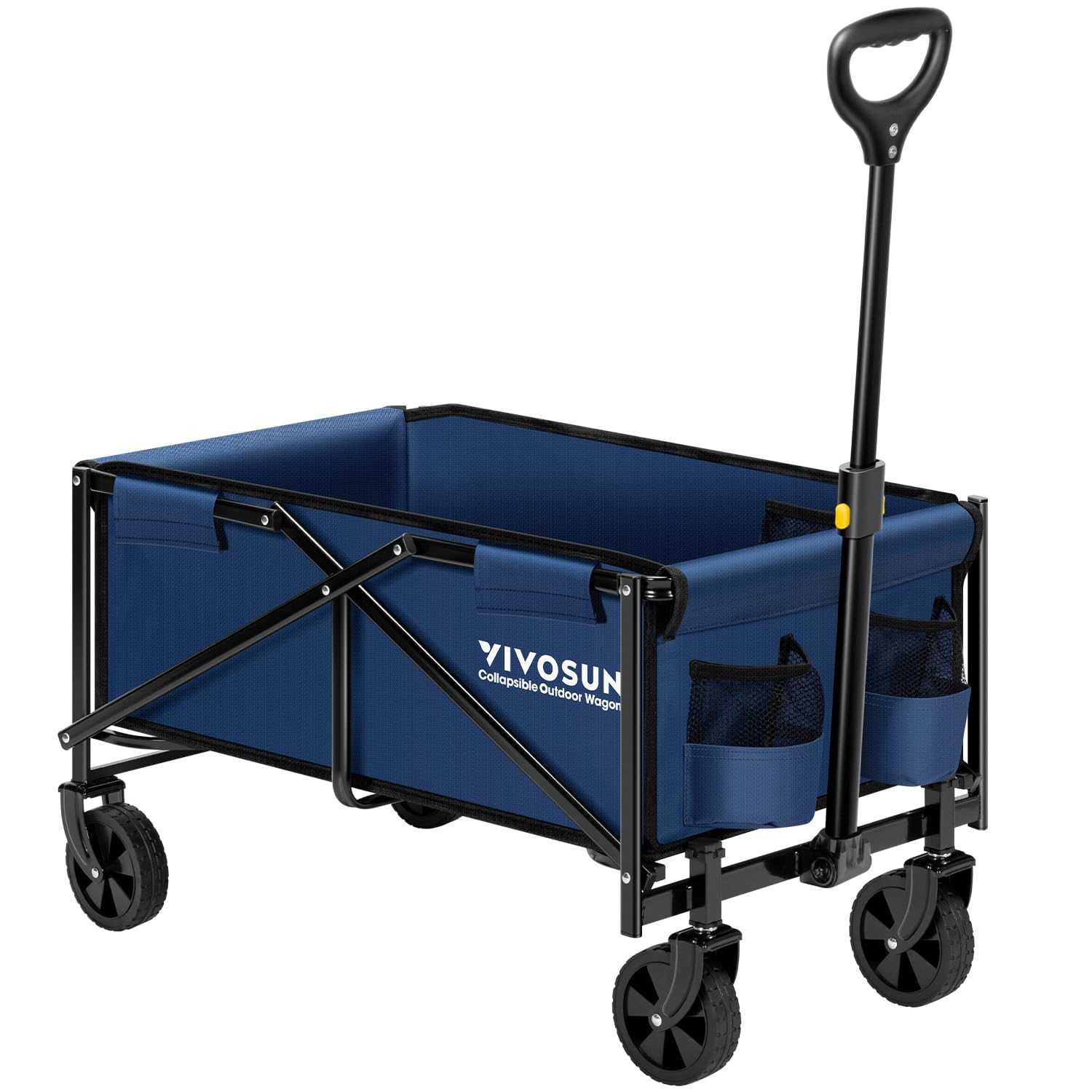 VIVOSUN Collapsible Folding Wagon, Outdoor Utility with All-Terrain Wheels, Adjustable Handle, Cup Holders & Side Pockets, for Camping, Shopping, Garden, 210Lbs Capacity, Blue