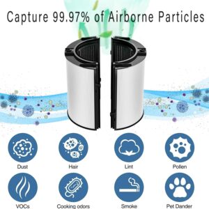 360° Combi Glass 2-in-1 HEPA+Carbon Replacement Filter for Dyson TP07 HP07 TP06 HP06 TP10 HP10 TP09 HP09 TP04 HP04 PH04 PH03 PH02 PH01 Air Purifier, H13 Grade True HEPA Pure Cool Hot Fan Filter, Black