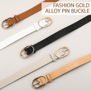 Breathffy 5 Pcs Women's Leather Belts for Jeans Dresses Pants Ladies Belt Bulk with Gold Buckle (White, Black, Camel, Khaki, Apricot,M: Fit Waist Size 31-36 Inches)