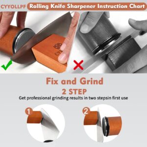 Rolling Knife Sharpener,CYYOLLPF Upgraded Knife Sharpener Industry Diamond Knife Sharpening Tool Rolling Knife Sharpener Kit with 15 and 20 Degree Magnetic Angle Base for Kitchen Knives