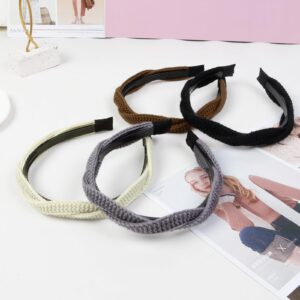 WOVOWOVO 4 Pieces Headbands for Women Girls Braided Knitted Hairband Fashion Non Slip Headband Solid Colors Hair Accessories