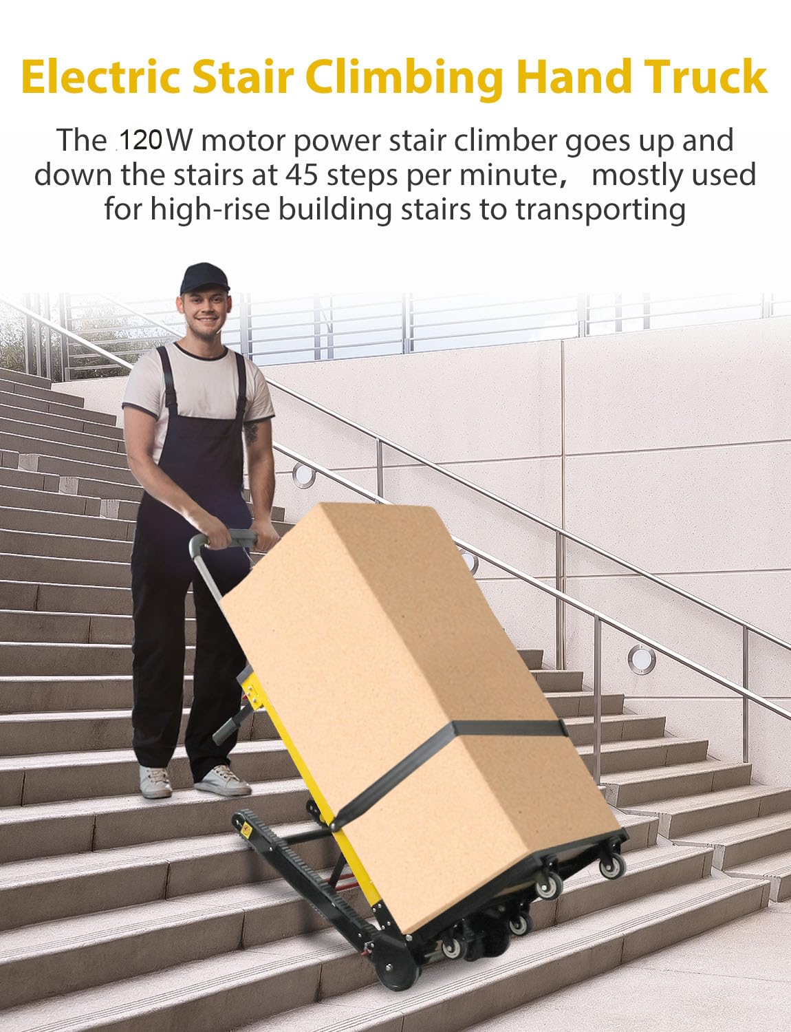 Electric Stair Climbing Hand Trucks Dolly Cart - Load 441 lb - Heavy Duty Folding Stair Climber Cart Hand Trolley - with 6 Wheels - Motor Battery Powered for Furniture Goods Moving