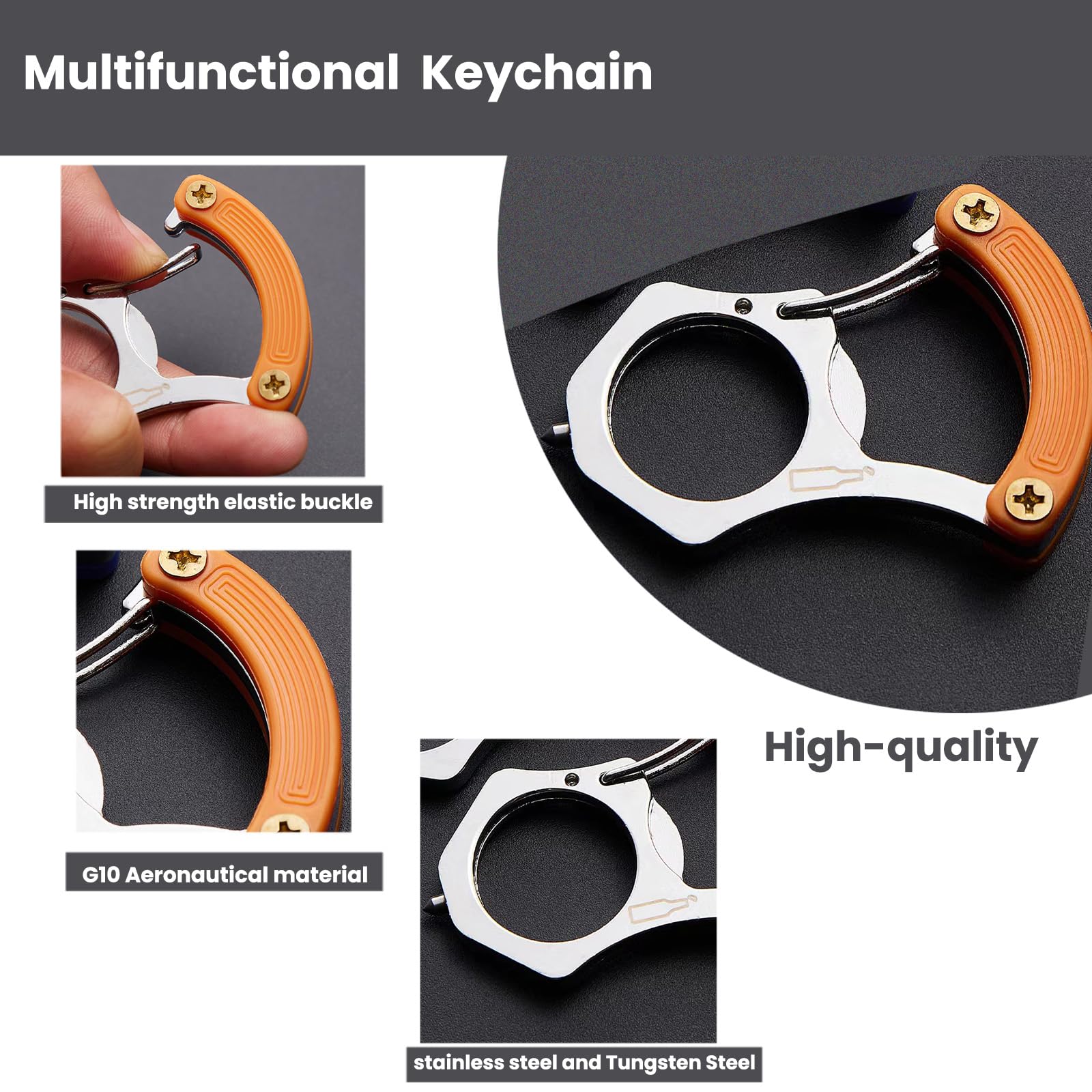 SAMIQU 2 Pcs Multifunctional Keychain,Versatile Car Key Chain with Bottle Opener, Box Cutter, Window Breaker（Orange&black）