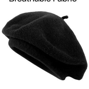 Parquet Solid Color French Beret Wool Material. Classic French, Casual and Chic Lightweight Beanie Cap Hat Black