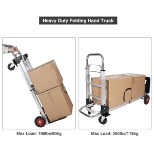 RedSwing Folding Hand Truck Dolly, Aluminum Convertible Hand Truck with 4 Wheels, 2 in 1Heavy Duty Hand Truck Dolly Cart(Silver)