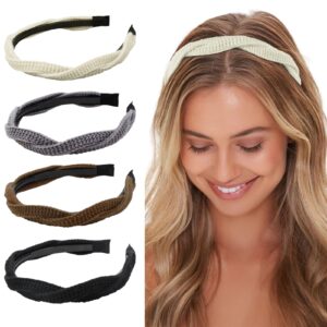 wovowovo 4 pieces headbands for women girls braided knitted hairband fashion non slip headband solid colors hair accessories