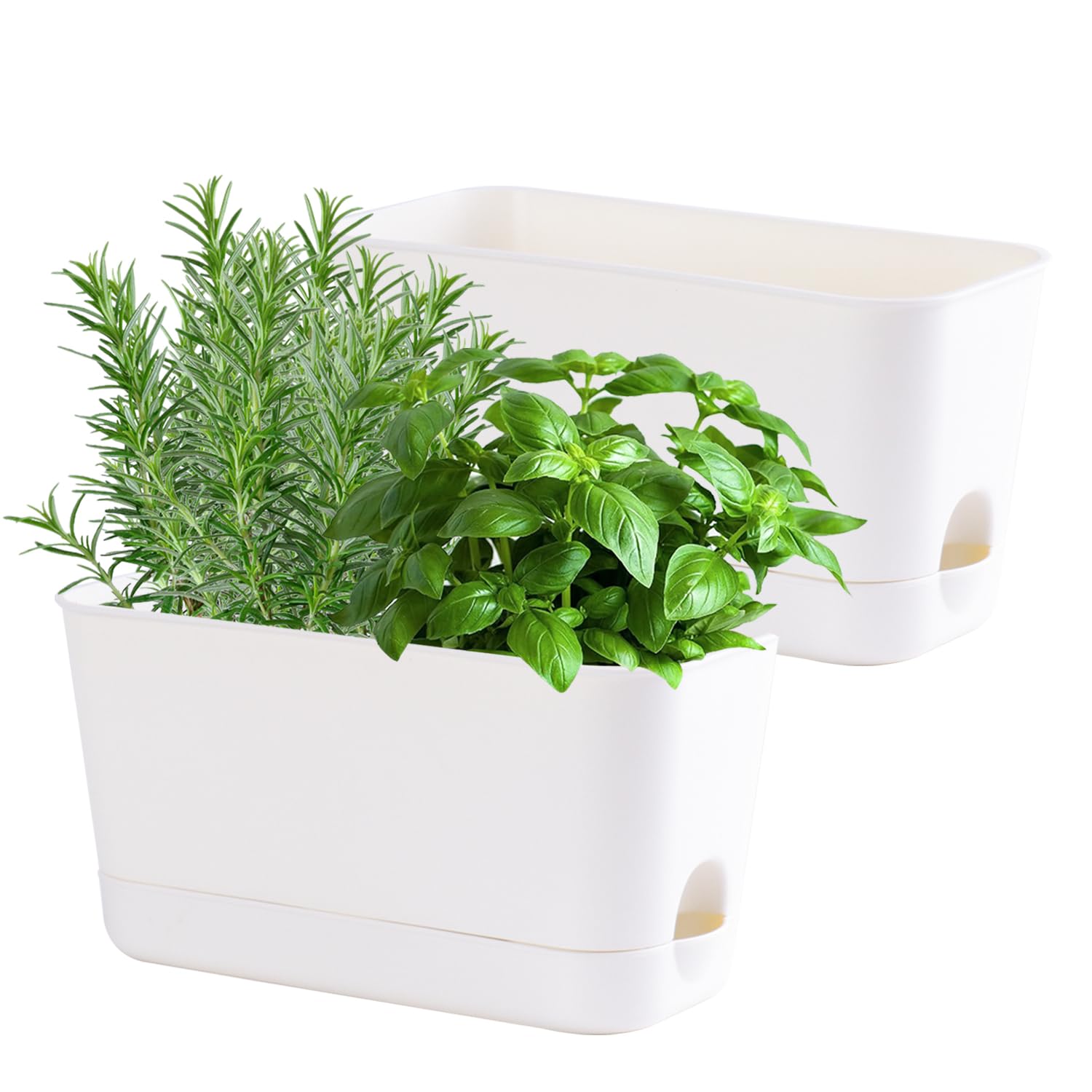 Oliz Herb Garden Planter Indoor Kit Self Watering Pots for Indoor/Outdoor Plants 2 Packs Windowsill Plant Pots with Drainage and Tray, Window Pot for Indoor Plants