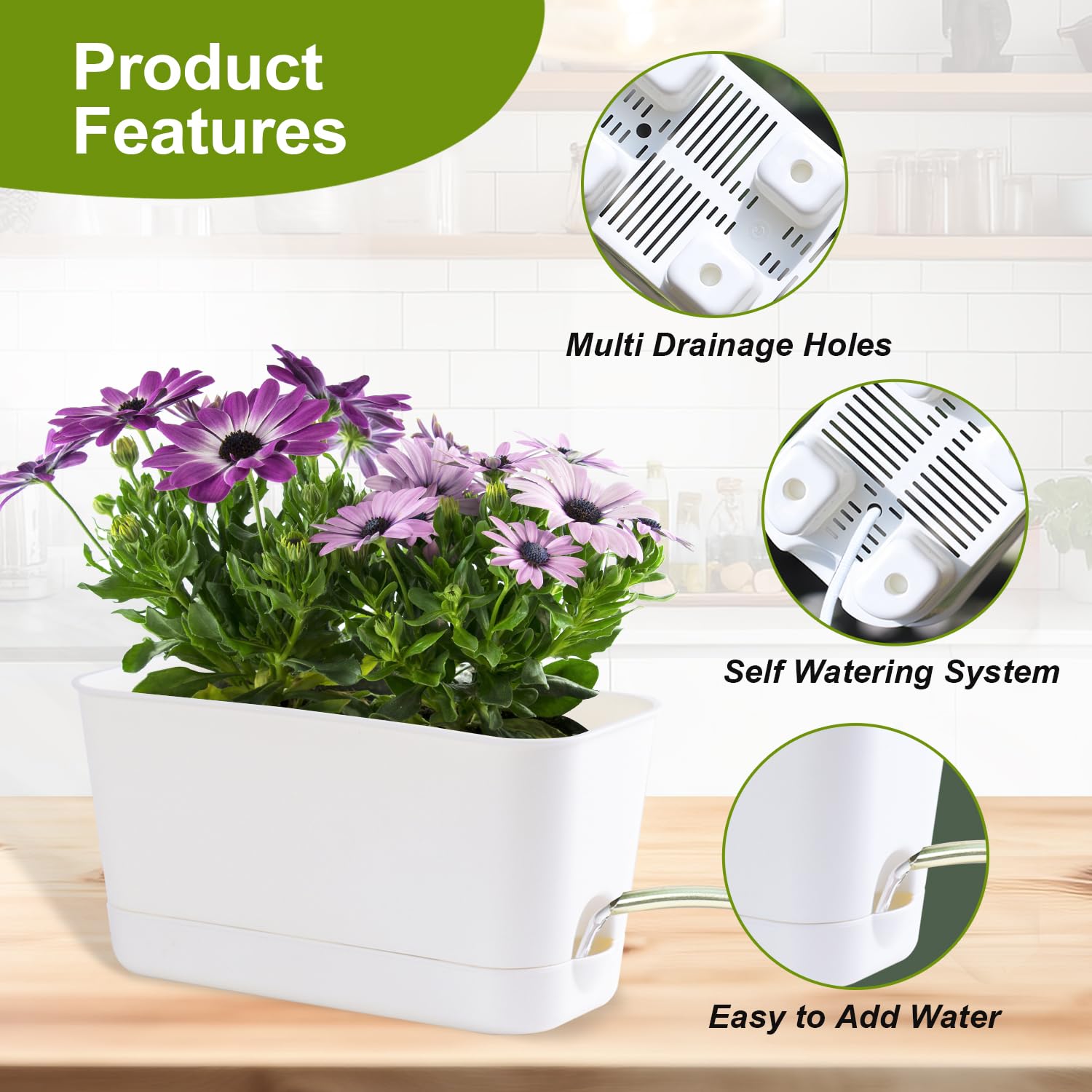 Oliz Herb Garden Planter Indoor Kit Self Watering Pots for Indoor/Outdoor Plants 2 Packs Windowsill Plant Pots with Drainage and Tray, Window Pot for Indoor Plants