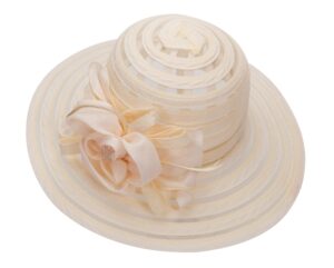 wide-brim kentucky-organza-derby-hat for women lady tea party fascinators cap church wedding cap with flower beige