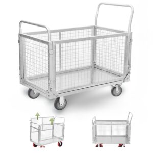 platform truck cart with cage heavy-duty hand cart 1600 lb capacity commercial multi-use silent durable wheels easy to clean for industrial warehouse supermarket medical facilities