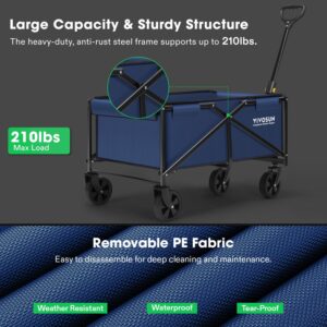 VIVOSUN Collapsible Folding Wagon, Outdoor Utility with All-Terrain Wheels, Adjustable Handle, Cup Holders & Side Pockets, for Camping, Shopping, Garden, 210Lbs Capacity, Blue