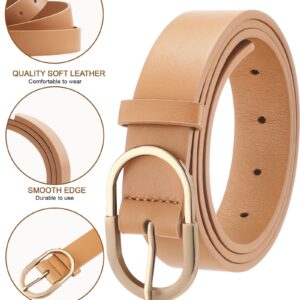 Breathffy 5 Pcs Women's Leather Belts for Jeans Dresses Pants Ladies Belt Bulk with Gold Buckle (White, Black, Camel, Khaki, Apricot,M: Fit Waist Size 31-36 Inches)