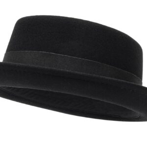 Classic 1920s Pure-Wool Roll-Brim Pork- Pie Fedora-Hat Men Women - Crushable Short-Brim Church Hat Boater-Hat Black