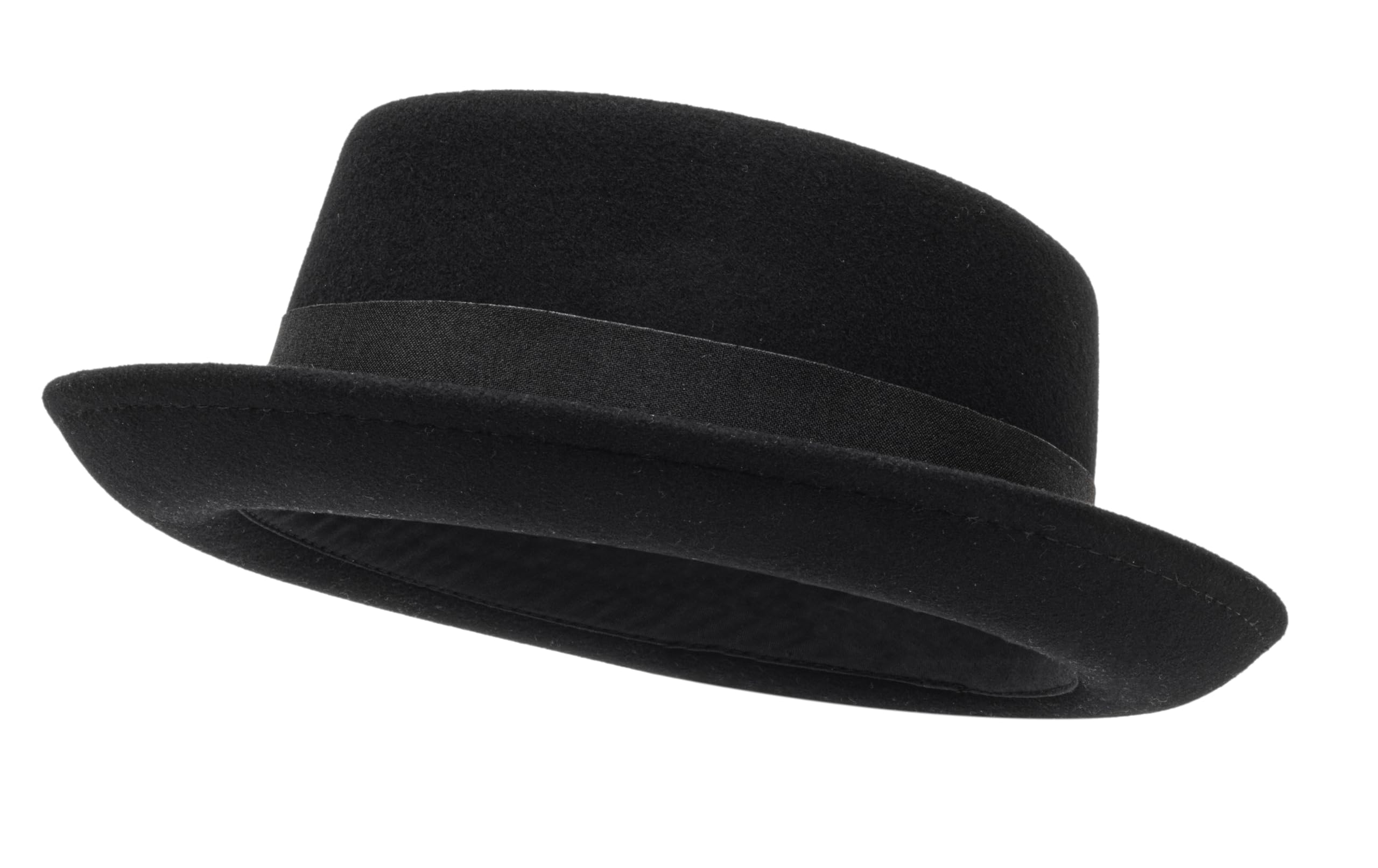 Classic 1920s Pure-Wool Roll-Brim Pork- Pie Fedora-Hat Men Women - Crushable Short-Brim Church Hat Boater-Hat Black