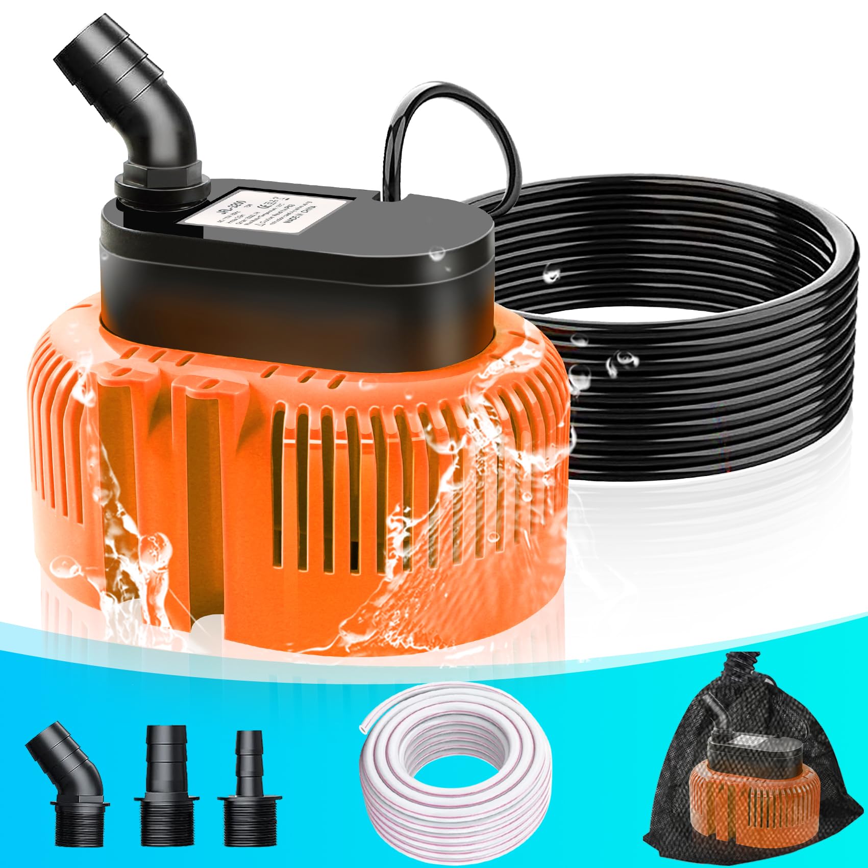 DeeprBetter Pool Cover Pump Above Ground, Submersible Water Pump| Sump Pump for Pool Draining, Submersible Pool Cover Water Removal Pump to Drain Pool Water, Pump Water Remover 850 GPH-Orange