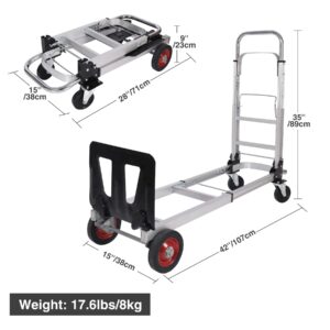 RedSwing Folding Hand Truck Dolly, Aluminum Convertible Hand Truck with 4 Wheels, 2 in 1Heavy Duty Hand Truck Dolly Cart(Silver)