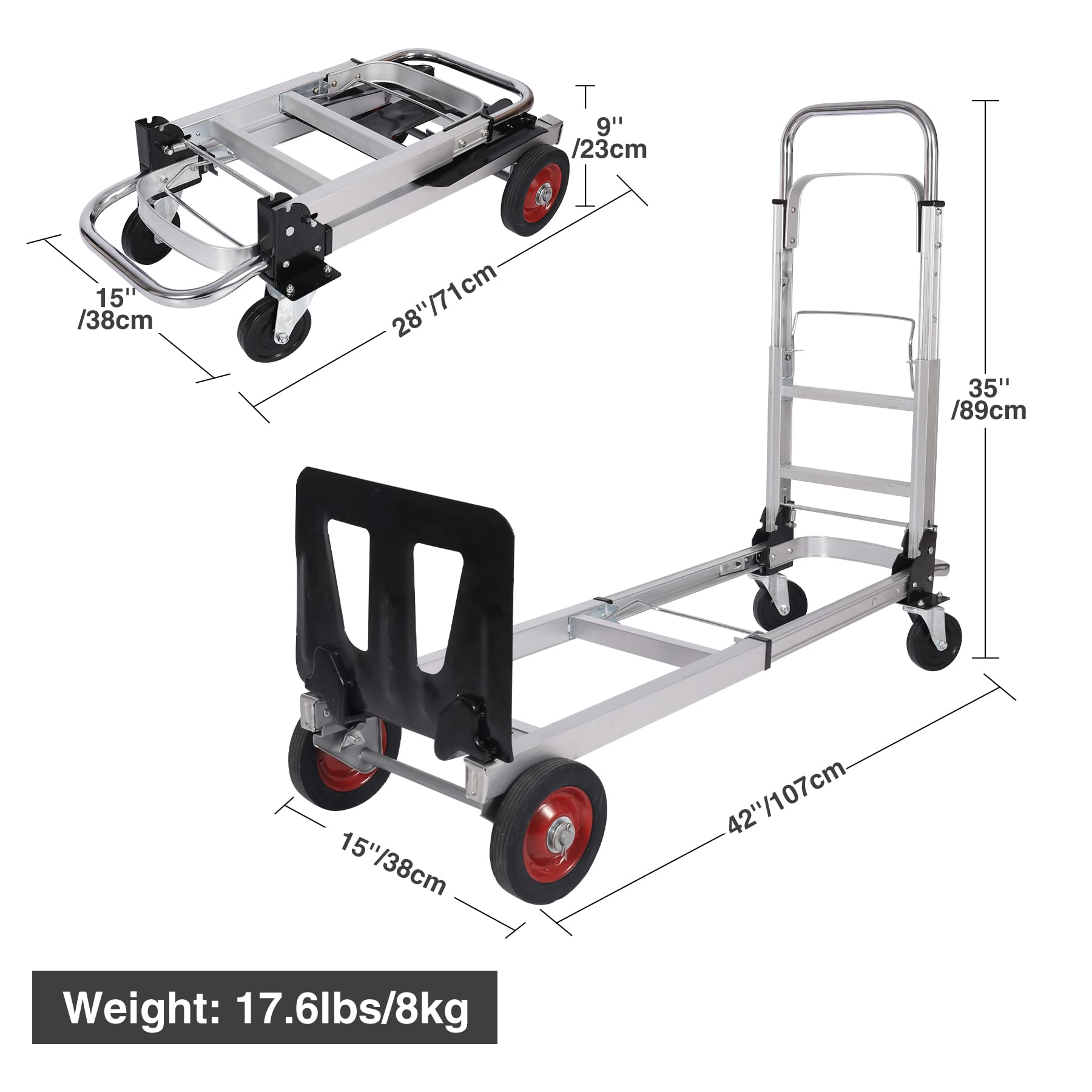 RedSwing Folding Hand Truck Dolly, Aluminum Convertible Hand Truck with 4 Wheels, 2 in 1Heavy Duty Hand Truck Dolly Cart(Silver)