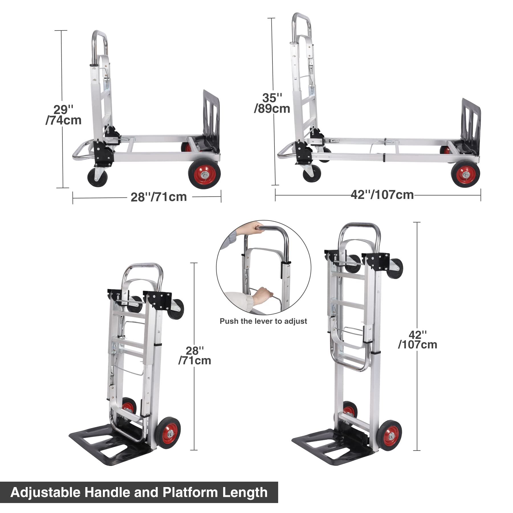 RedSwing Folding Hand Truck Dolly, Aluminum Convertible Hand Truck with 4 Wheels, 2 in 1Heavy Duty Hand Truck Dolly Cart(Silver)