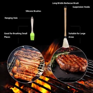 BBQ Mop Brush and Cast Iron Sauce Pot Set, 11-in-1 Value Pack includes 2Pcs Wooden Long Handle, 6 Brush Heads, 1 Cast iron BBQ Pan and 2 Silicone Brushes for Grilling all Types of Ingredients