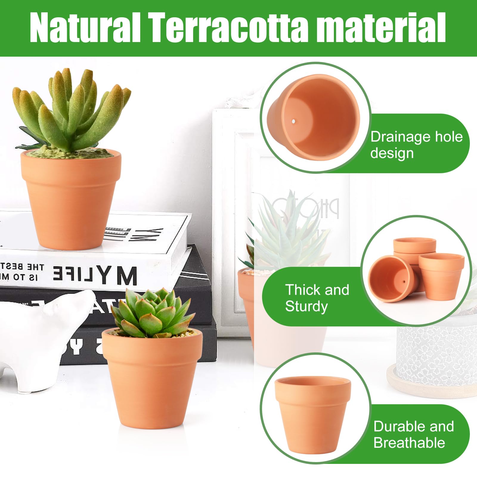 Baxrou Terra Cotta Pots, 24 Pack 3.15 Inch Mini Clay Pots with Drainage Holes,Cactus Flower Nursery Terracotta Pots for Indoor/Outdoor Succulent Plants, Crafts, Wedding Favor