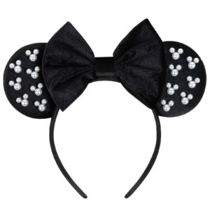 wovowovo mouse ears headbands for women girls black bow pearl hairbands velvet headband christmas cosplay costume princess party decorations