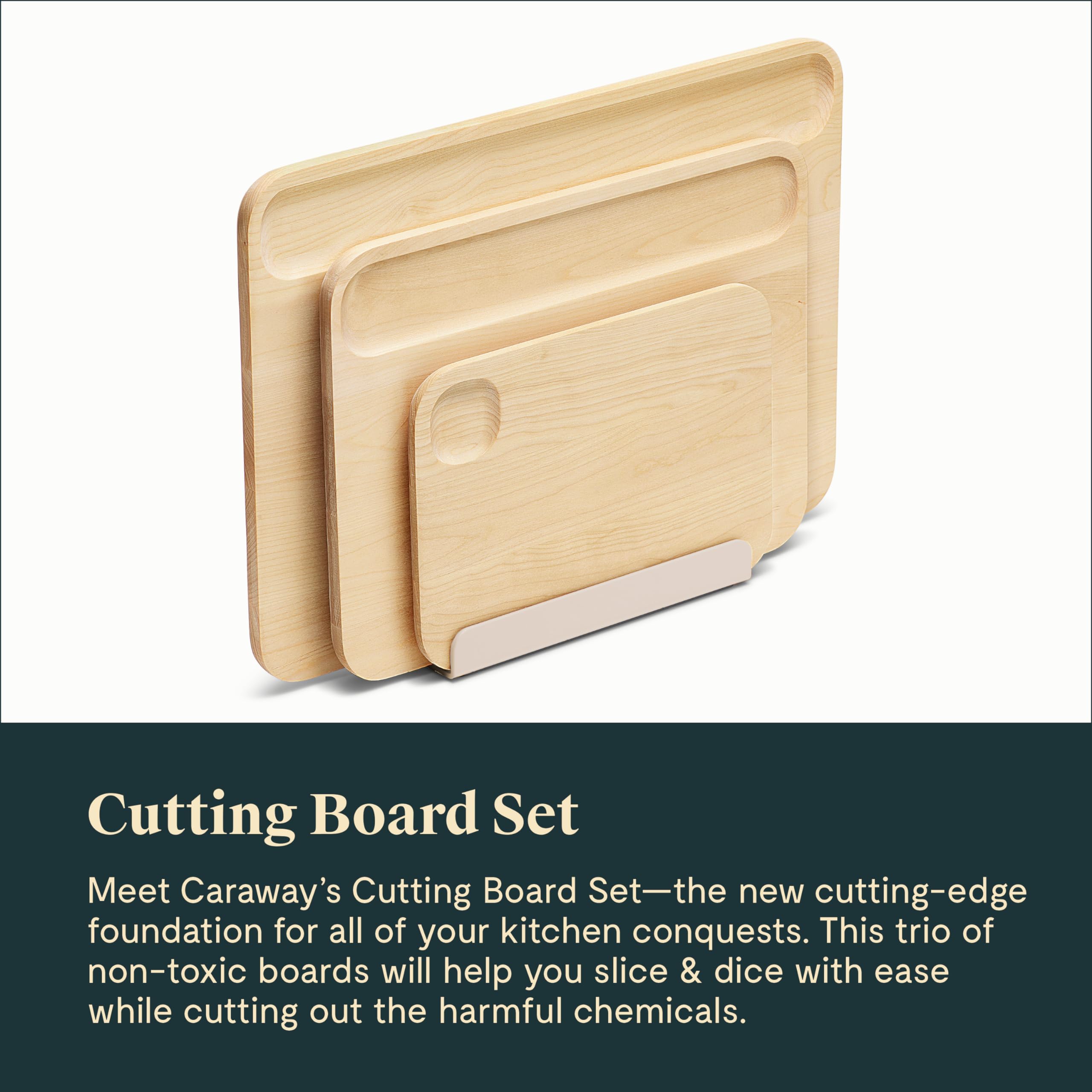 Caraway 4-Piece Double Sided Wood Cutting Board Set - Made From FSC-Certified Birch Wood - Mineral Oil & Wax Finish - 3 Sizes - Small, Medium, & Large - Storage Organizers Included