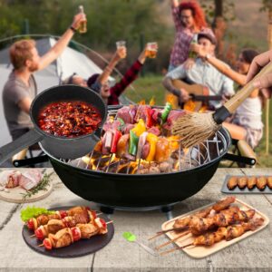 BBQ Mop Brush and Cast Iron Sauce Pot Set, 11-in-1 Value Pack includes 2Pcs Wooden Long Handle, 6 Brush Heads, 1 Cast iron BBQ Pan and 2 Silicone Brushes for Grilling all Types of Ingredients