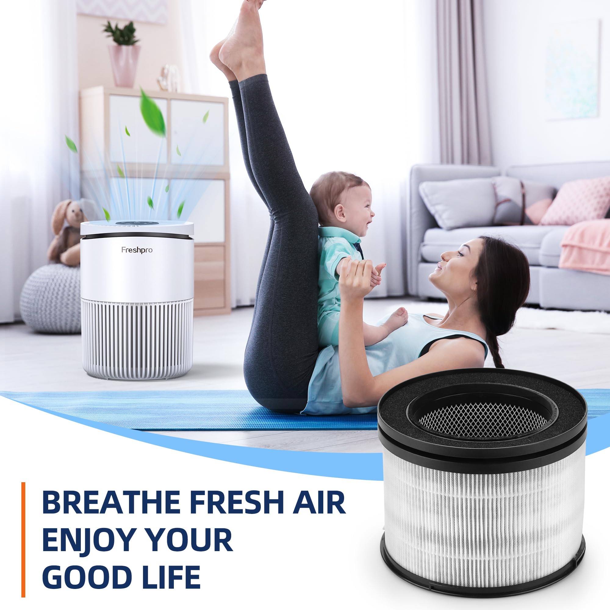 Freshpro 1 Air Purifier for Home, 4 Air Cleaner Filters KF-P20W Replacement Filters (1 Basic Version & 3 Standard Version)