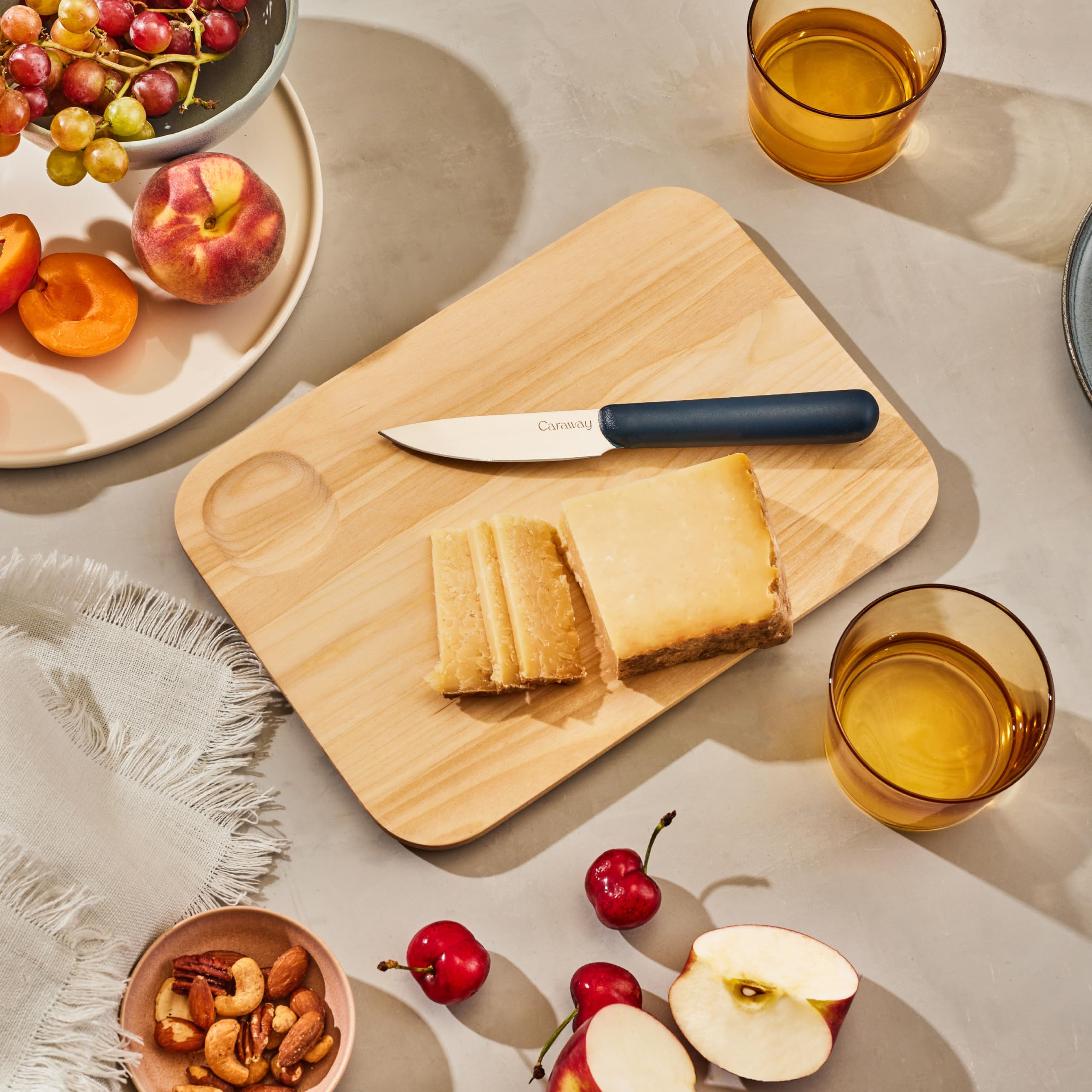 Caraway 4-Piece Double Sided Wood Cutting Board Set - Made From FSC-Certified Birch Wood - Mineral Oil & Wax Finish - 3 Sizes - Small, Medium, & Large - Storage Organizers Included