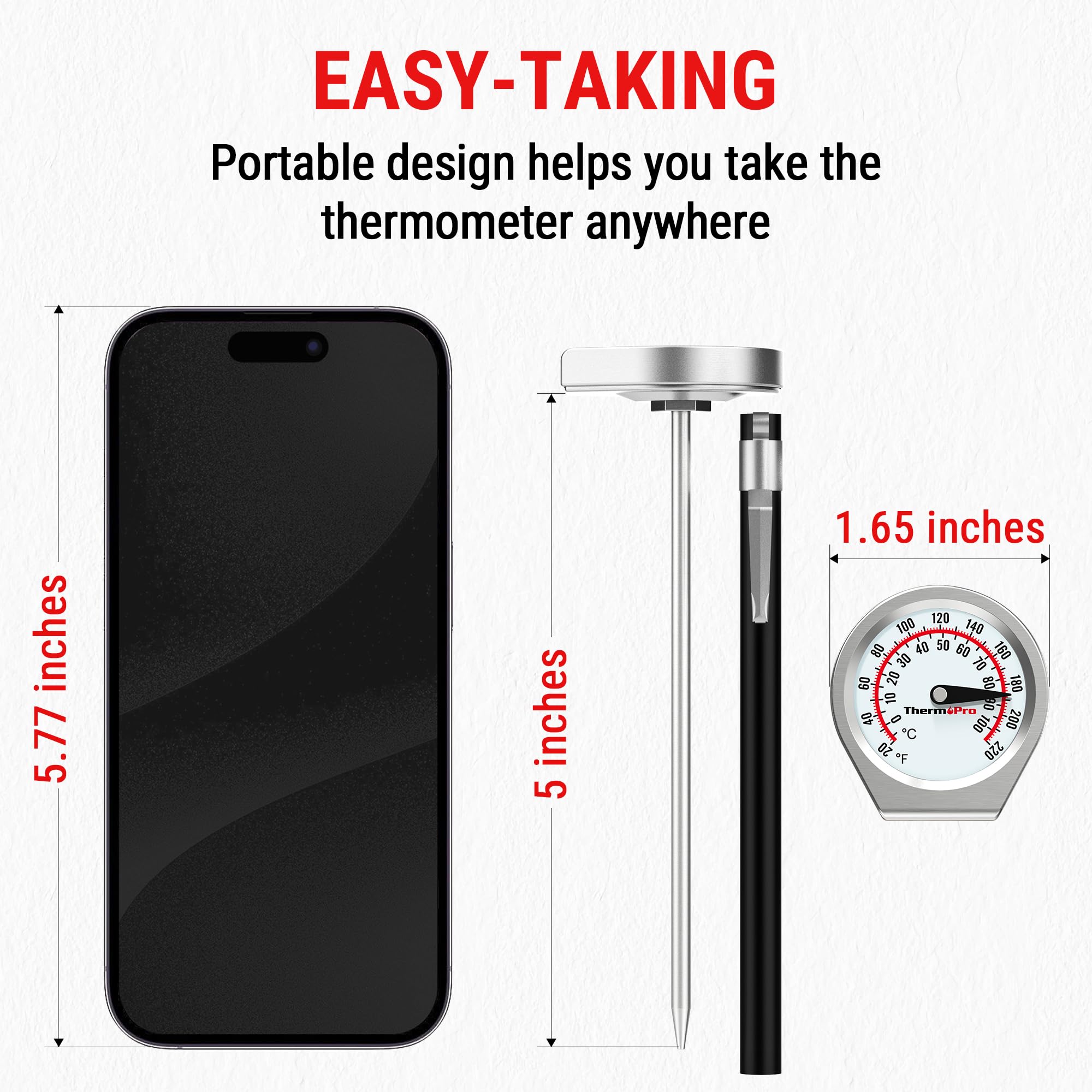 ThermoPro Dial Instant Read Meat Thermometer for Cooking, Grill Food Thermometer with Glass Lens, Portable Kitchen Thermometer with 5'' Stainless Steel Probe for Liquid, Steak, Turkey Temp Checking