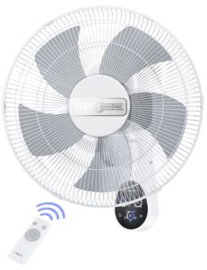 paris rhÔne wall mount fan with remote,16 inch wall fan with 5 blades, 5 speeds, 8 hour timer, 90° oscillating quiet wall fan with remote for home office bedroom living room garage (white)