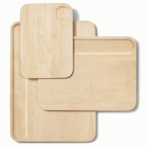 caraway 4-piece double sided wood cutting board set - made from fsc-certified birch wood - mineral oil & wax finish - 3 sizes - small, medium, & large - storage organizers included