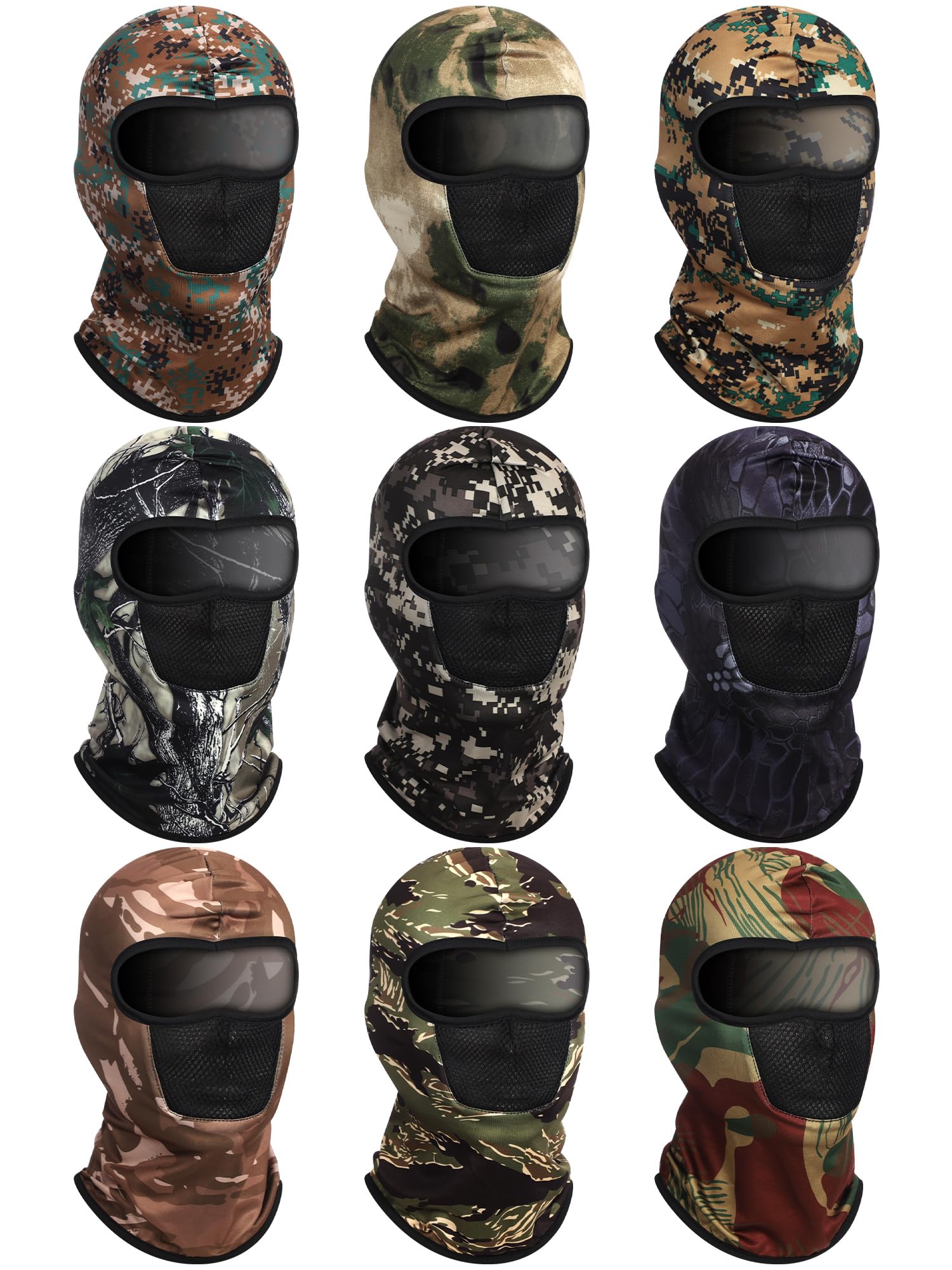 SATINIOR 9 Pieces Balaclava Ski Mask Cover Breathable Sun Dust Protection Full Face Cover for Winter Outdoor Activities(Medium,Novel Camouflage)