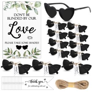 saysurey 50 sets wedding favors for guests sunglasses wedding party gifts wooden love wedding sign 50 black heart glasses mr & mrs sunglasses with 50 thank you cards and hemp rope