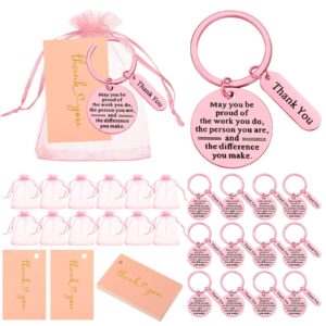 yinkin 36 pcs employee appreciation gifts bulk for coworkers keychains organza bags with cards for social worker staff gifts(pink)