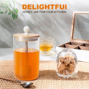 GIVAMEIHF 12oz Glass Honey Jar with Dipper,Honey Container with Wooden Honey Dipper,Honey Jars with Lids,Honey Pot,Honey Dispenser Ideal for Honey and Syrup