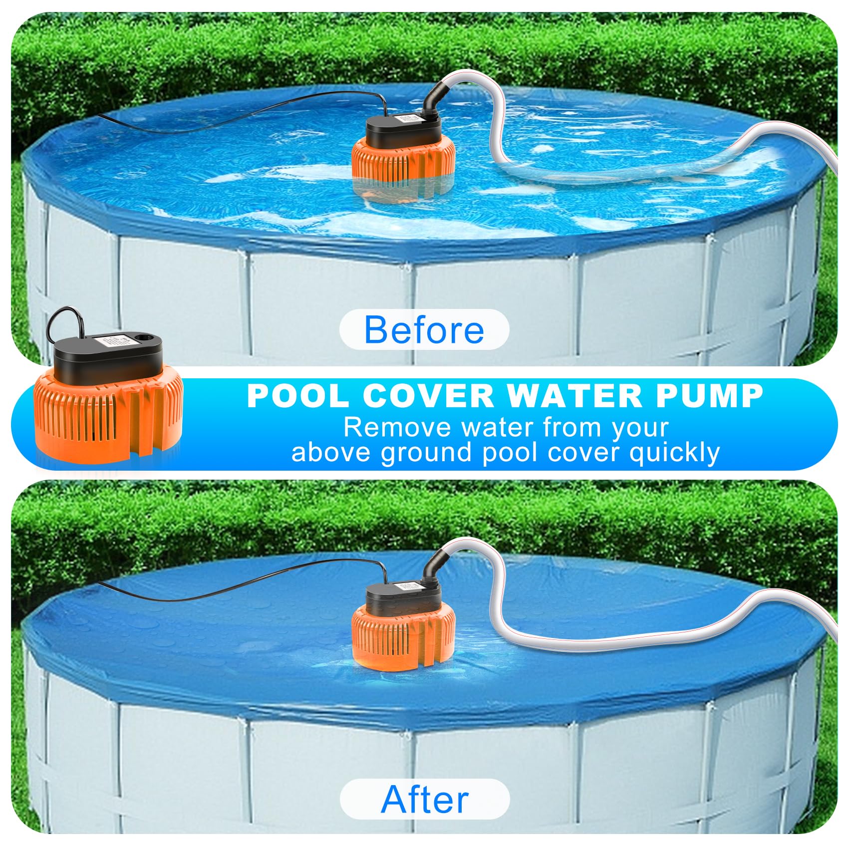 DeeprBetter Pool Cover Pump Above Ground, Submersible Water Pump| Sump Pump for Pool Draining, Submersible Pool Cover Water Removal Pump to Drain Pool Water, Pump Water Remover 850 GPH-Orange