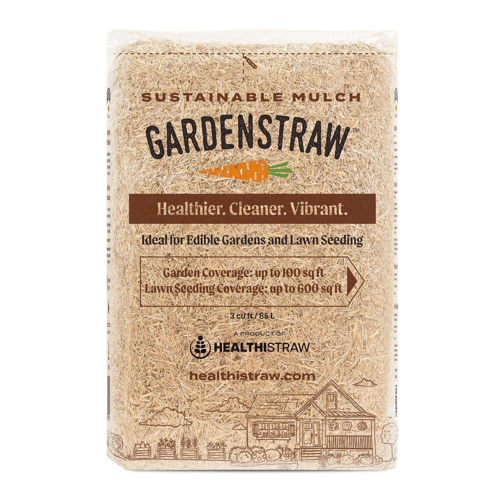 HealthiStraw GardenStraw, 3 cu ft - All-Natural Mulch for Vibrant Gardens, Vegetables Lawn Seeding - Water-Conserving, Weed-Suppressing Wheat Straw - Sustainably Sourced, Thoroughly Cleaned