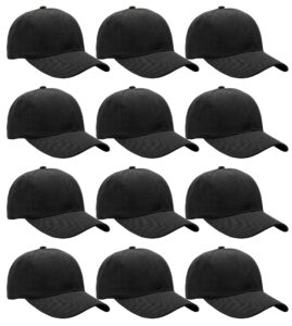 wholesale bulk lot 12-pack baseball cap adjustable size plain blank solid color (12-pack black)