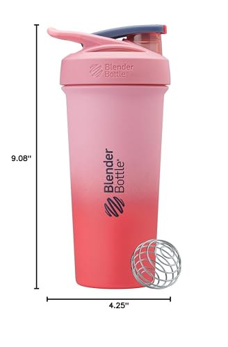 BlenderBottle Strada Sleek Shaker Cup Insulated Stainless Steel Water Bottle with Wire Whisk, 25-Ounce, Flamingo Ombre