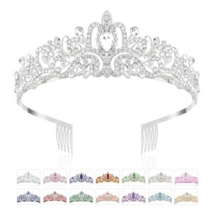 crown, tiara, silver crown, crowns for women girls, princess queen tiara crown headband crystal crown bride wedding birthday party prom quinceanera hair accessories christmas halloween crown gifts