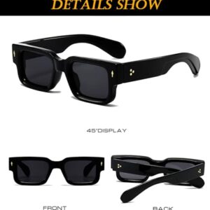 EYLRIM Thick Frame Square Sunglasses for Women Men Chunky Rectangle Sun Glasses Black Shades UV400 Protection(01 Black/Grey)