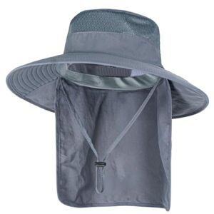 sun hats for men women fishing hat upf 50+ breathable wide brim bucket hats summer uv protection safari hat with neck flap dark grey