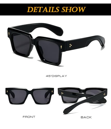 EYLRIM Square Frame Sunglasses for Women Men Trendy Thick Frame Rectangle Sun Glasses Black Shades(01 Black/Grey)