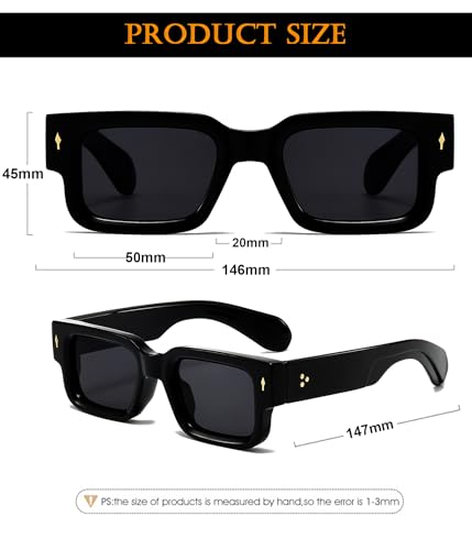 EYLRIM Thick Frame Square Sunglasses for Women Men Chunky Rectangle Sun Glasses Black Shades UV400 Protection(01 Black/Grey)