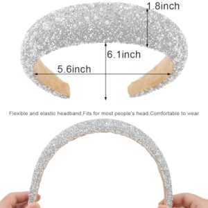 AHONEY 2 Pack Rhinestone Headband for Women Girls, Glitter Sequin Beaded Pearls Padded Headbands for Women Prom Wedding Sparkly Hair Bling Birthday Hair Accessories (Silver&White)