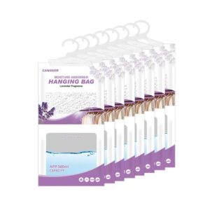 canager hanging moisture absorber, lavender vanilla moistureproof hanging bag, dehumidifier bag (8 packs) hanging closet dehumidifier bags, moisture absorb 12.5 oz.