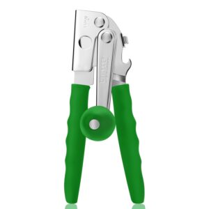 commercial can opener, uhiyee hand crank can opener manual heavy duty with comfortable extra-long handles, oversized knob, large handheld can opener easy for big cans, green