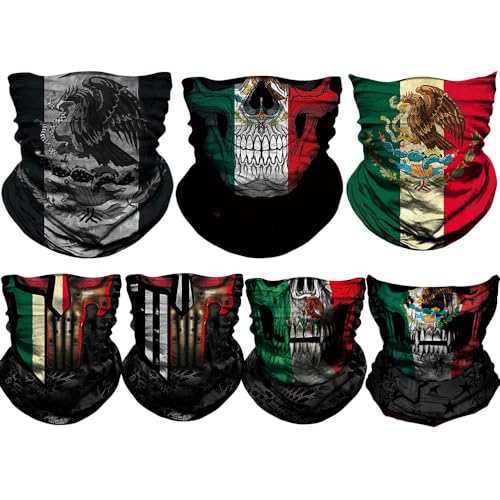 DHSOU 7Pcs Mexican Headwear Bandana Head Wrap Face Scarf Mask Outdoor Neck Warmer Balaclava Skeleton Mexico Flag