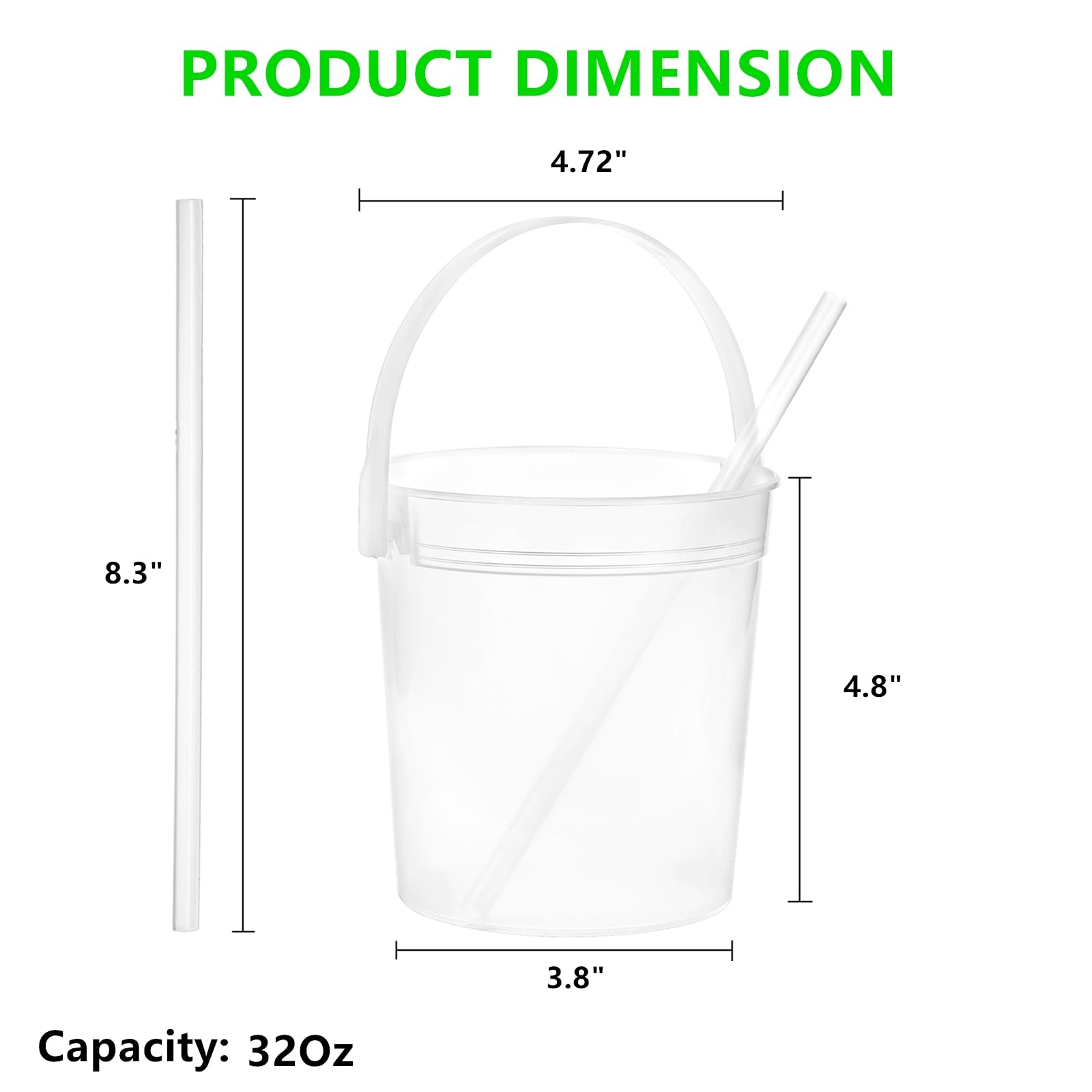 Yopay 15 Pack Plastic Rum Buckets for Drinks, 32OZ Cocktail Buckets Reusable Smoothie Bucket with Lid and Straw, 1Liter Large Ice Cream Pails for Halloween Football Parties Bar Beer